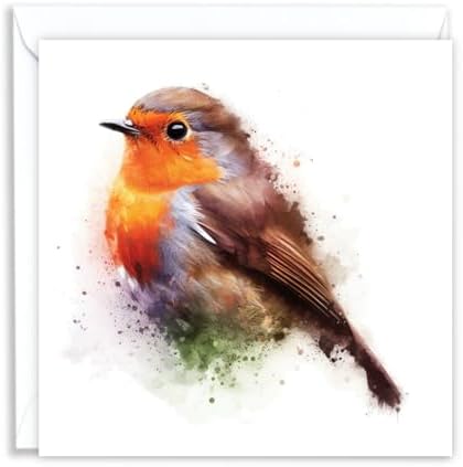 British Robin Wild Birds Watercolour Splash Effect Artistic Blank ...
