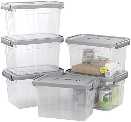 Rinboat 6 L Plastic Clear Storage Bin Box with Black Lid and Black ...