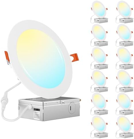 JESLED 12 Pack 6 Inch 7CCT LED Recessed Slim Pot Light with Junction ...