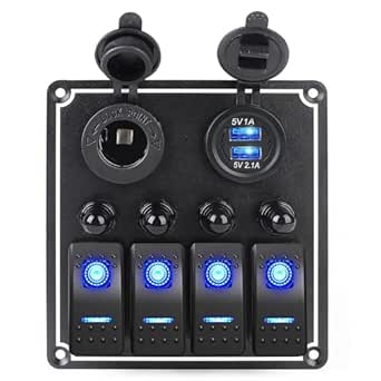 Amazon.com: 12V/24V Rocker Switch Panel,4 Gang Pre-Wired Waterproof ...