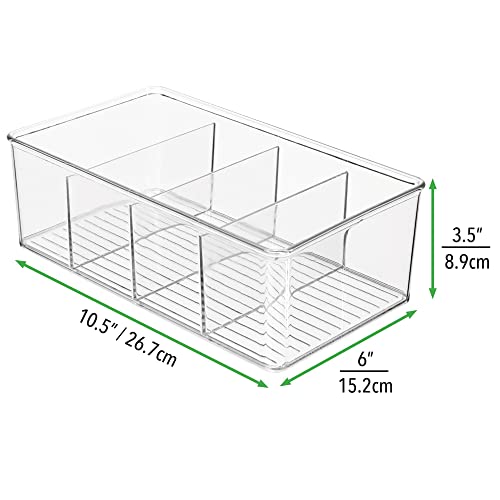mDesign Plastic Divided Kitchen Organizer Bin Container Box w/ 4 ...