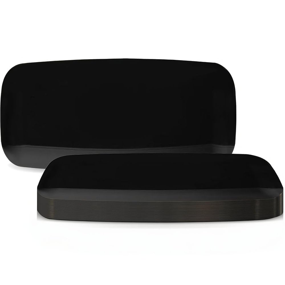 Amazon.com: Black Plastic Rectangular Plates With Flat Raised Edge ...