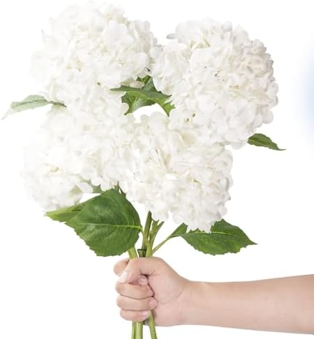 Amazon.com: Pmyra 20" 4Pcs White Faux Hydrangea Flowers Real Touch Fake ...