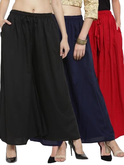 Buy Clora Solid Black Navy Blue and Maroon Rayon Sharara (Pack of 3 ...
