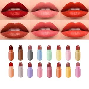 Amazon.com : FantasyDay Mini Lipstick Set,16 Colors Capsules Matte Pill ...