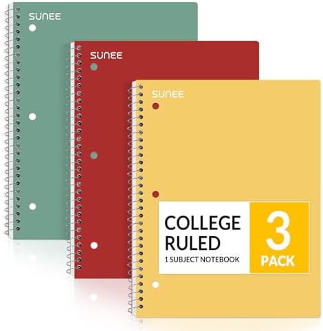 Amazon.com : SUNEE Spiral Notebooks, 3 Pack, 1-Subject, College Ruled ...