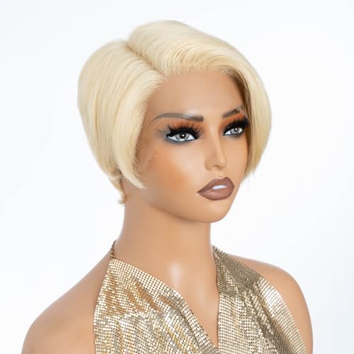 Amazon.com : DÉBUT Human Hair Pixie Wig Side Part Lace Front Wigs with ...