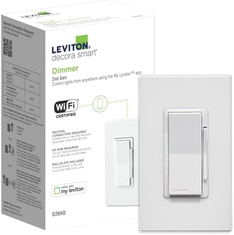 Leviton D26HD-2RW Decora Smart Wi-Fi Dimmer (2nd Gen), Works with Hey ...