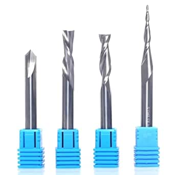 SICWOOD 4Pcs CNC Router Bit Set 1/4 Inch Shank, Solid Carbide Wood ...