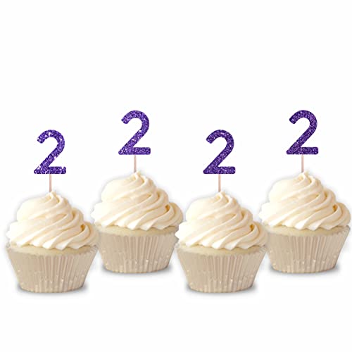 Amazon.com: Glitter Number 2 Cupcake Toppers | Set of 12 Glitter Two ...
