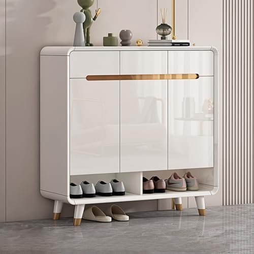 White Shoe Storage Cabinet with Drawers and Adjustable Shelves ...