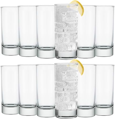 12 Pcs Highball Drinking Glasses, 7 oz Lead-Free Water Glasses Clear ...