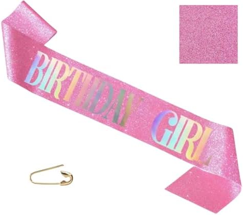 Amazon.com: xo, Fetti Birthday Girl Sash - Pink + Iridescent Foil ...