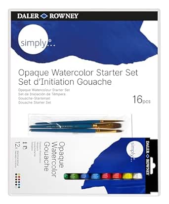 Daler-Rowney Simply Gouache Starter Paint Set, 16 Pieces, 12 Assorted ...