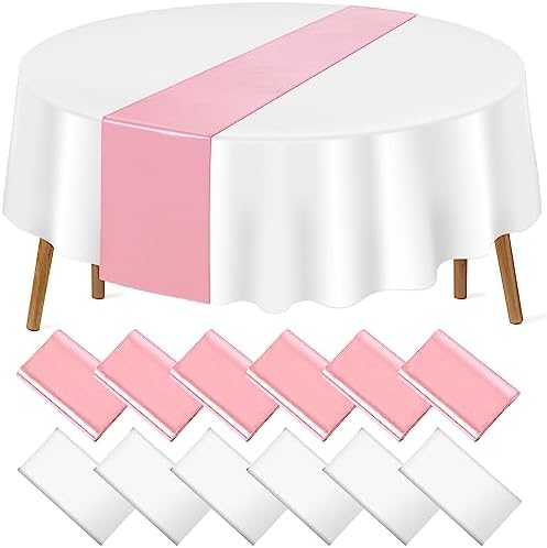 Amazon.com: JALANCY 6 Set 90” White Round Tablecloth and 35x120” Sage ...