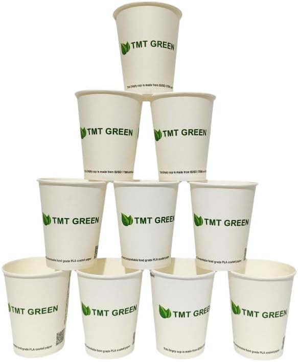TMT GREEN Biodegradable Paper Cups with PLA Coated 250ml Pack of 50 ...