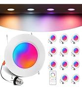 VARICART Recessed Lighting 6 inch RGBCW Color Changing Canless LED ...