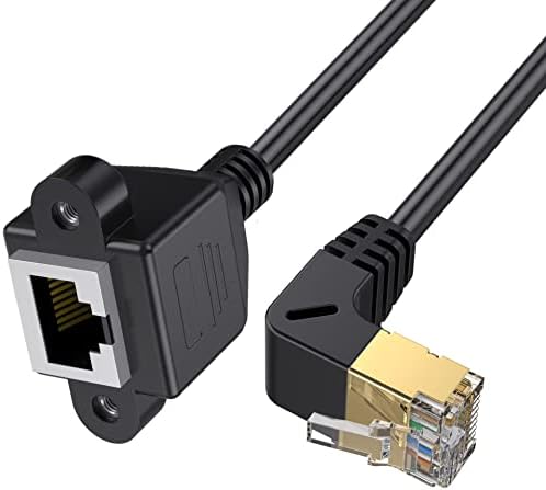 CABLESETC 90 Degree Angle Cat8 LAN Cable, RJ45 Male to Female Shielded ...