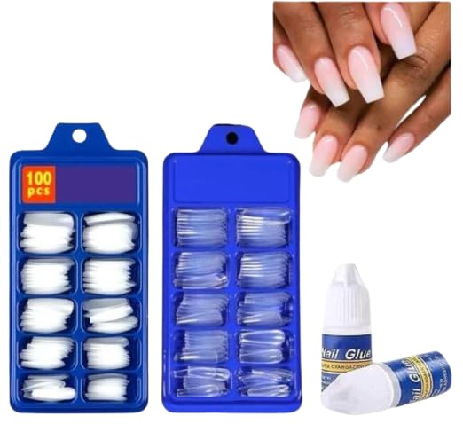 Buy 100 pcs Transparent Nails, 100 pcs White Nails, 2 pcs Nail Glue and ...