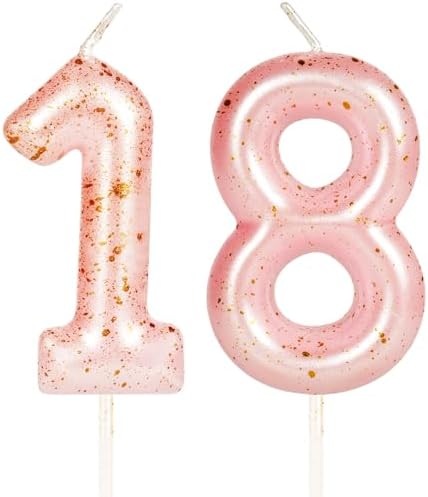 Amazon.com: Hongplus Pink Gold Number 18 Candles, 18 Birthday Candle ...