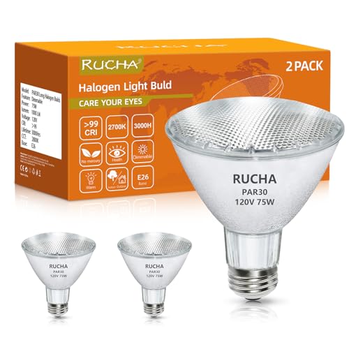 RUCHA PAR30 Long Neck Halogen Light Buld, 120V 75W Dimmable Reflector ...