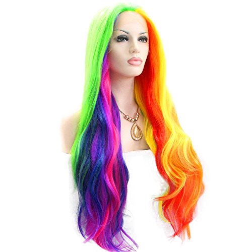 Amazon.com : Melody Rainbow Wigs Multi-colored Colorful Wigs Synthetic ...