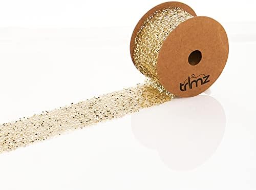 Trimz Glitter Organza Ribbon - 5mtr Reel Gold - Non Washable, 50mm x 5m ...