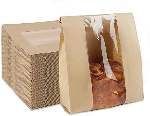 50 Pack Paper Bread Bags with Window Kraft Paper Bakery Bags Loaf Bread ...