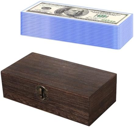 Amazon.com: Wooden Lockable Cash Box with 20 PCS Banknotes Top-Insert ...
