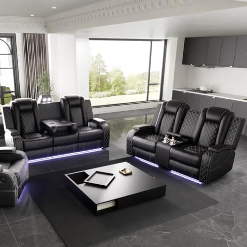 Amazon.com: AYCP Multifunction Power Air Leather Recliner Sofa Set with ...