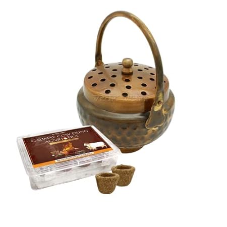 Vedic Vaani Brass Degchi Style Loban Burner Pot with Gaumay Agnihotra ...