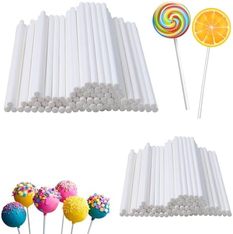 SYEYCW 200 Pcs White Paper Cake Pop Sticks, Round White Lolly Stick, 7. ...