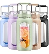 Amazon.com: BLUEGO 84oz Water Bottle Glass with Stainless Steel Handle Large 2.5l Water Bottle ...