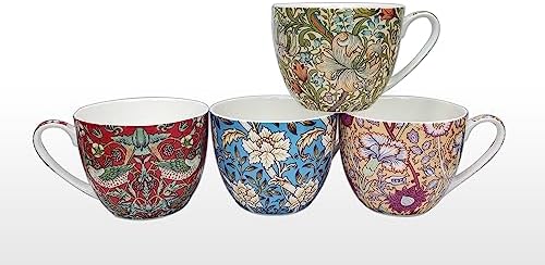 heritage FINE Bone China Set of 4 William Morris Large Breakfast Mugs ...