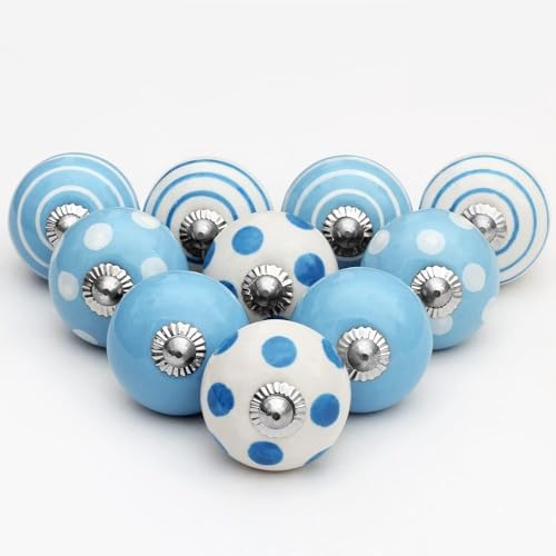 ARTPARASITE Blue and White Ceramic Door Knobs Hand Painted Beautiful Cupboard Knobs Cabinet ...