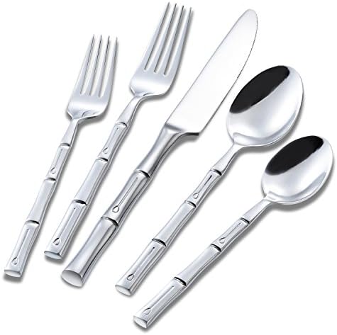 Amazon.com | 20 Piece Bamboo Design Silverware Set - Flatware Set ...