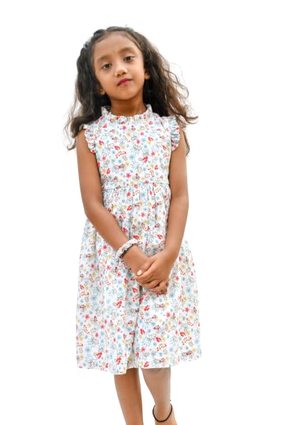diniys Girls Cotton White Ruffle Hands Midi Length Dress | Size - 3-4 ...