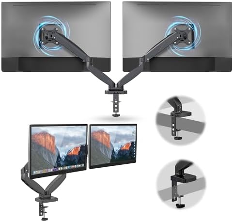 amazon basics Dual Monitor Stand - Height-Adjustable Arm Mount, Steel ...