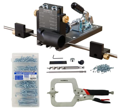 Massca Pro Aluminum Pocket Hole Jig System - M2 Bundle – Adjustable ...