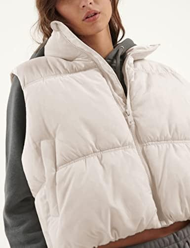 UANEO Womens Cropped Puffer Vest Zip Up Stand Collar Sleeveless Padded ...
