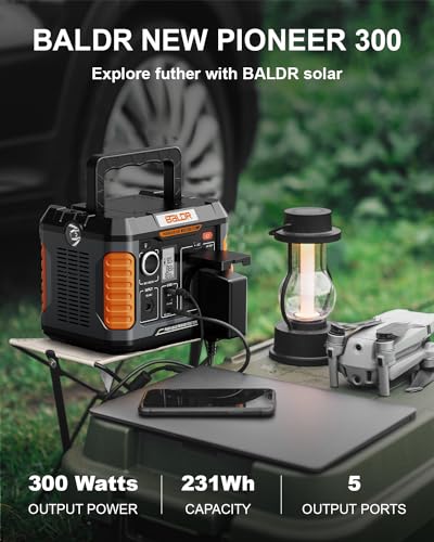 BALDR Portable Power Station 300W, 231Wh Solar Generator Backup Lithium ...