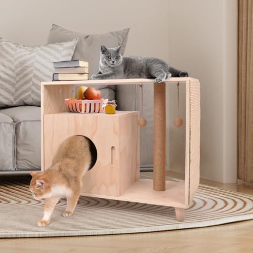 Amazon.com: KKHAN Cat Litter Box Enclosure with Tall Cat Scratching ...
