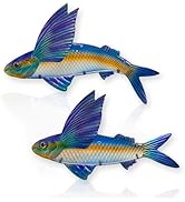 Outdoor Patio Decor LED Metal Fish Wall Art - Blue Glass Decor With ...