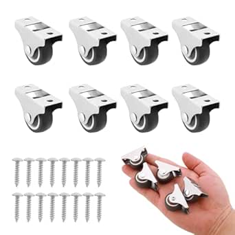 8pcs 1 Inch Low Profile Rolling Caster Wheels, Rubber Small Non Swivel ...