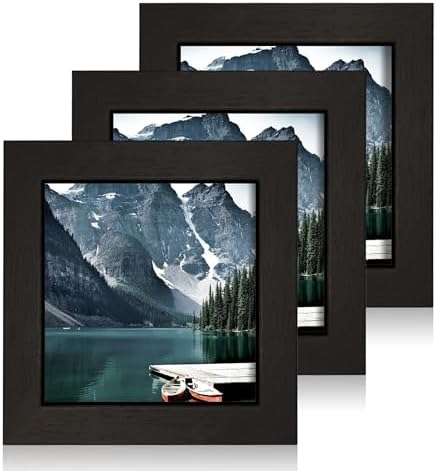 Hongkee 4x4 Black Picture Frames set of 3, Made of Wooden and Real ...