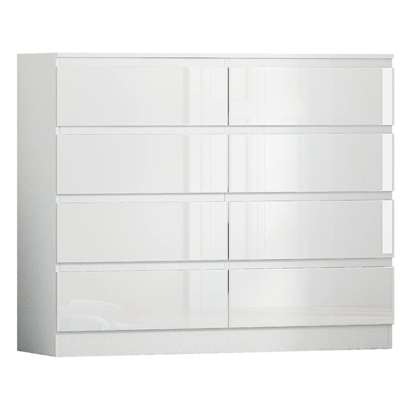 Jamiah 8 Drawer Chest Modern White High Gloss Chest Dresser ...
