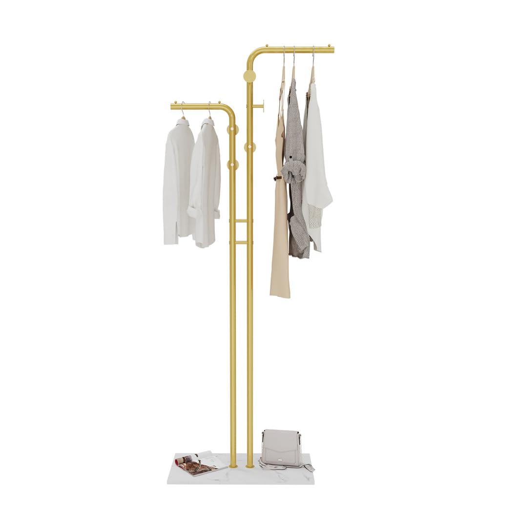 unho Metal Coat Rack Stand: Double Pole Clothing Rack with Marble Base ...