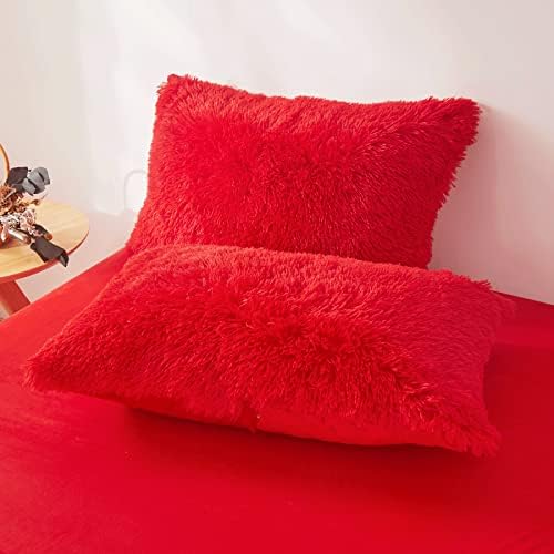 Amazon.com: FOPPA Fuzzy Red Pillow Cases 26"x20", Faux Fur Furry Shaggy ...