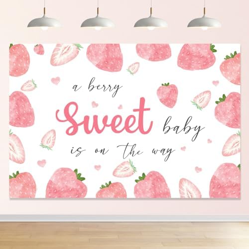 Amazon.com : Strawberry Baby Shower Backdrop, A Berry Sweet Baby is On The Way Gender Reveal ...