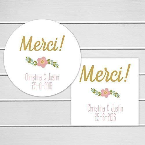 Amazon.com: Merci Stickers, Personalized Thank You Wedding Stickers ...